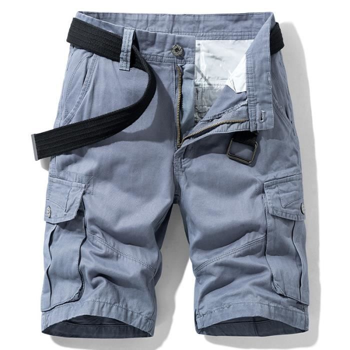 Short Cargo Homme Multipoches Coupe Droite en Coton Couleur Unie Casual ...