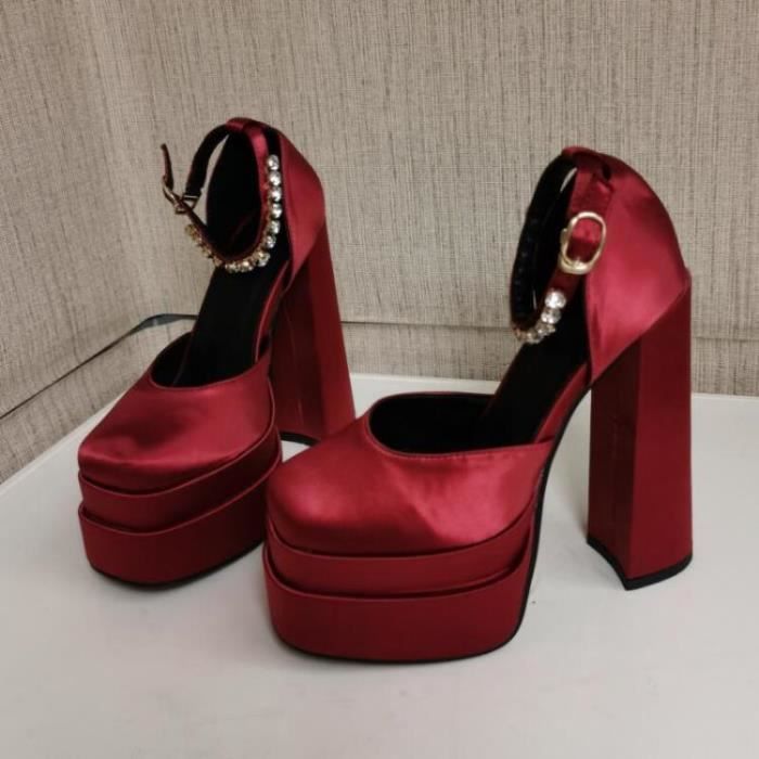 Femmes Pompes En Cuir Véritable Soie Épaisse À Talons Hauts Plate-Forme ...