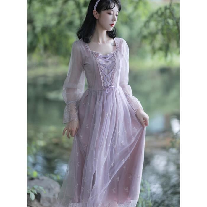 Robe de fée en dentelle violet clair Vintage broderie française manches ...