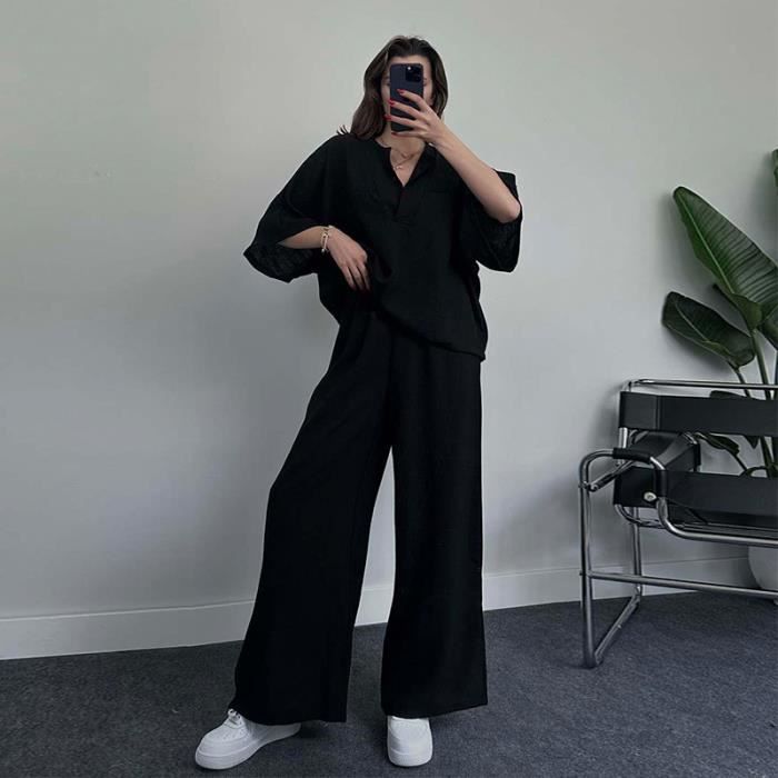 Ensemble de Vetements Femme Col rabattu jambes larges confortables ...