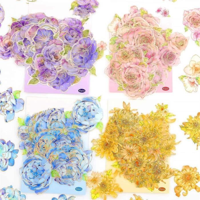 180 Autocollants de Fleurs en Feuille D'Or pour Scrapbooking, Grands ...