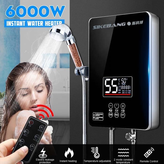 TEMPSA Chauffe-eau Instantané Electrique + Buse de douche de bain 6000W NOIR - Cdiscount Bricolage