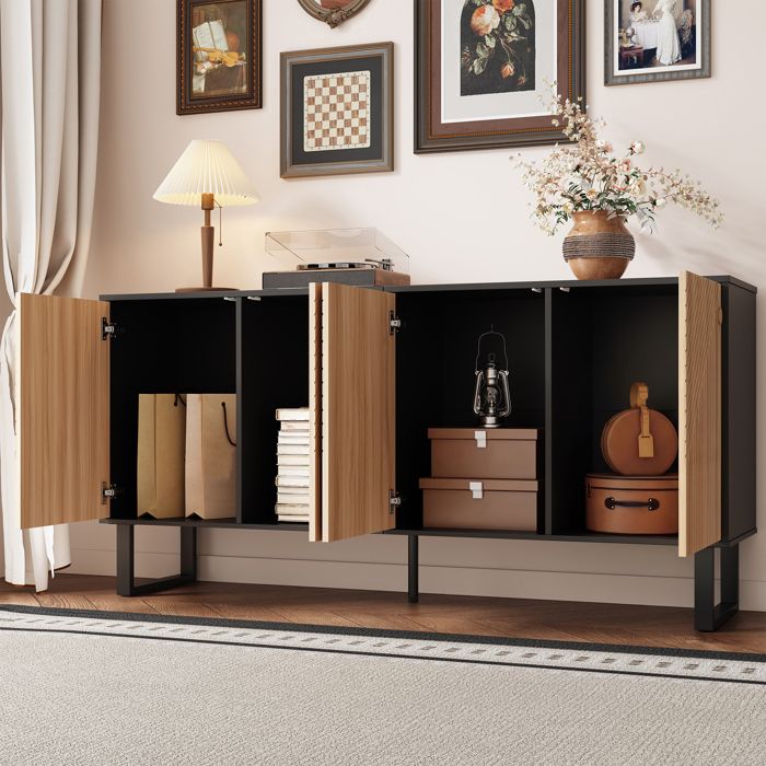 Buffet moderne, design contrasté avec motif bois noir, façade à rayures ...