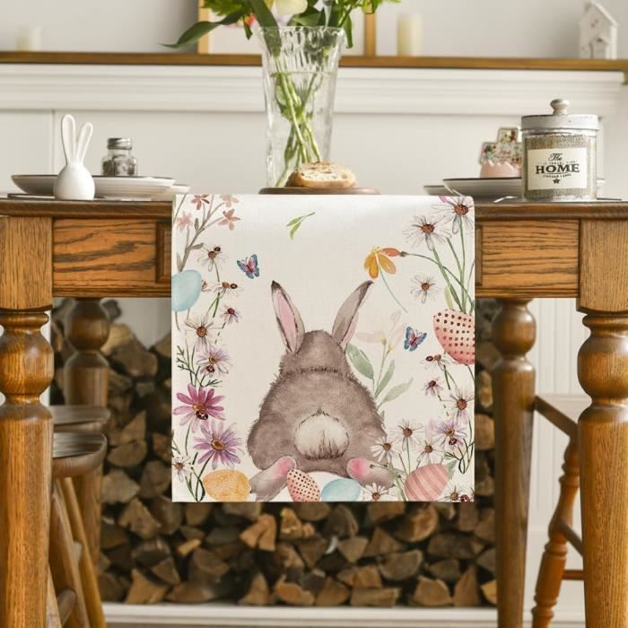 Chemin De Table De Pâques - Motif Fleur De Lapin - Lavable - Moderne ...