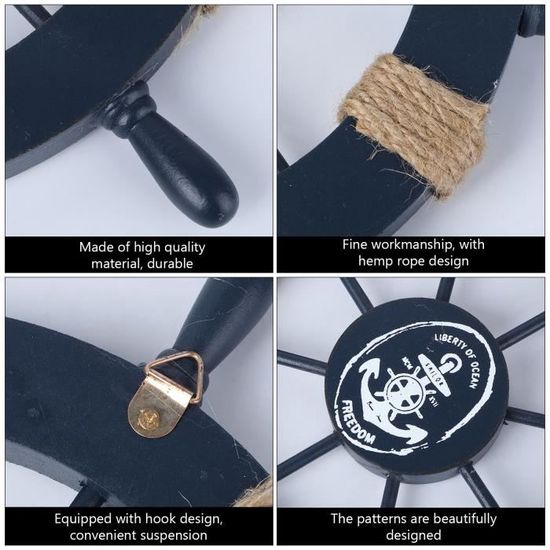 Statue deco,Roue de bateau nautique en bois style méditerranéen,décoration murale de fête,motif ...