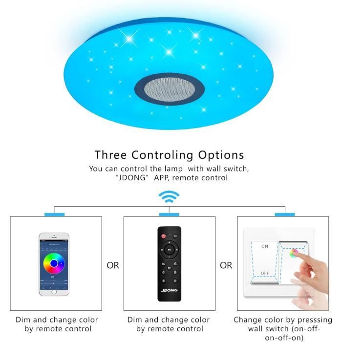 Plafonnier LED avec télécommande dimmable 36W Bluetooth plafonnier ciel ...