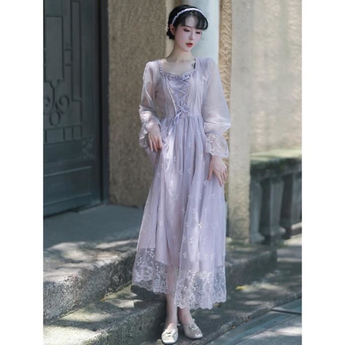 Robe de fée en dentelle violet clair Vintage broderie française manches ...