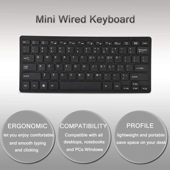 Mini Clavier Filaire, Clavier Filaire Usb Ultra-Fin Pleine Taille ...