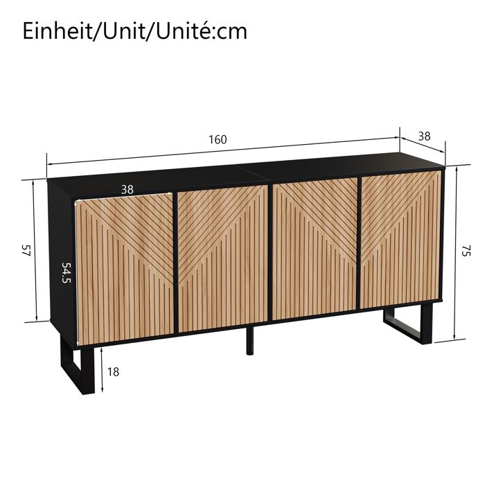 Buffet moderne, design contrasté avec motif bois noir, façade à rayures ...