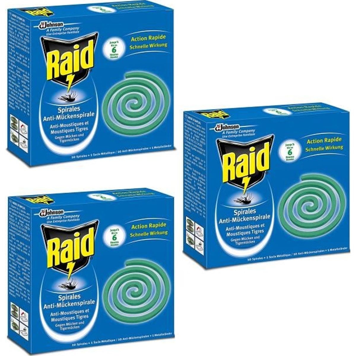 Raid Spirales Anti-Moustiques et Moustiques Tigres lot de 3 x 10 ...
