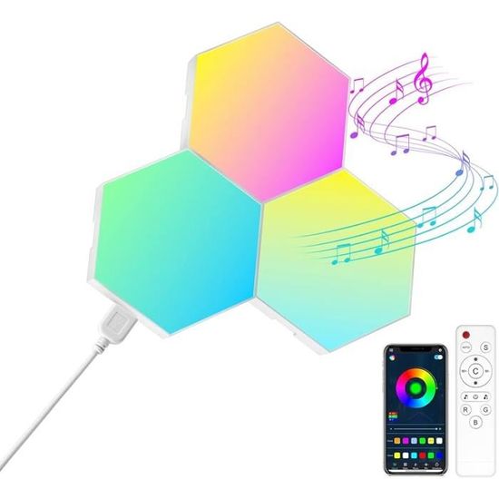 Lampe Murale LED Hexagonale - Smart Deco - 3 Pcs - RGB - Télécommande ...