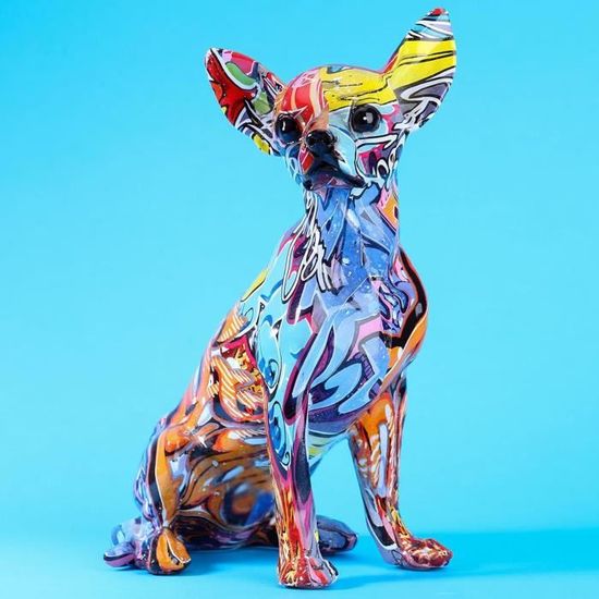 Colorée Chihuahua Puppy Statue De Bureau Maison Centre De Décoration Sculpture De Chien Résine ...