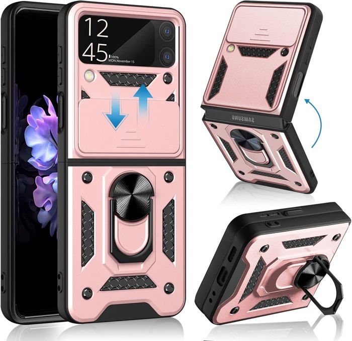 Étui Cuir avec Anneau Support 360° Protection Militaire Galxy Z Flip 4 ...