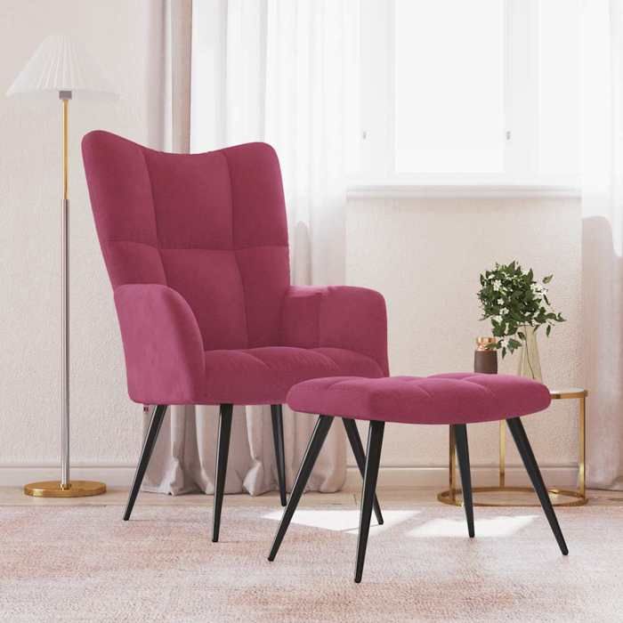 BONNIE®（Rouge）Fauteuil somptueux/Chaise de relaxation - tabouret inclus ...