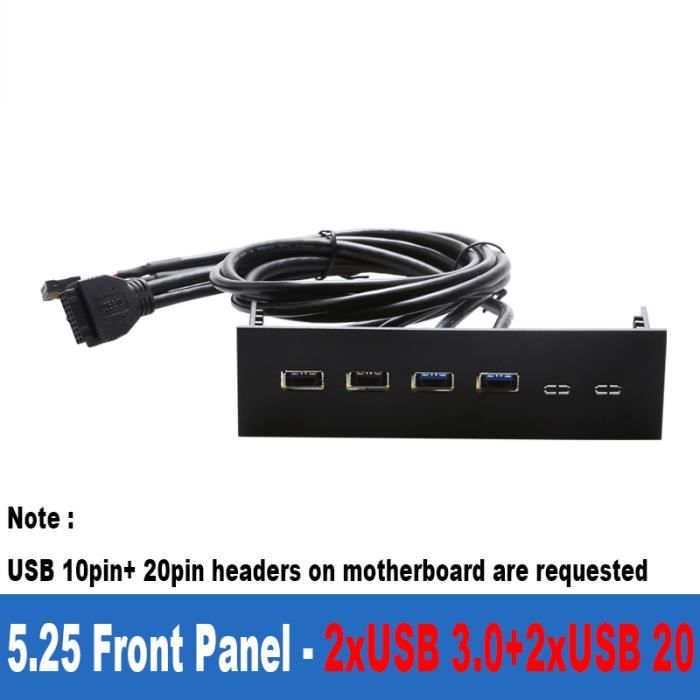 2xUSB2--2xUSB3 - Panneau avant USB 5.25 3.0 Hub adaptateur, boîtier de 2.0 PC, carte mère 20 ...