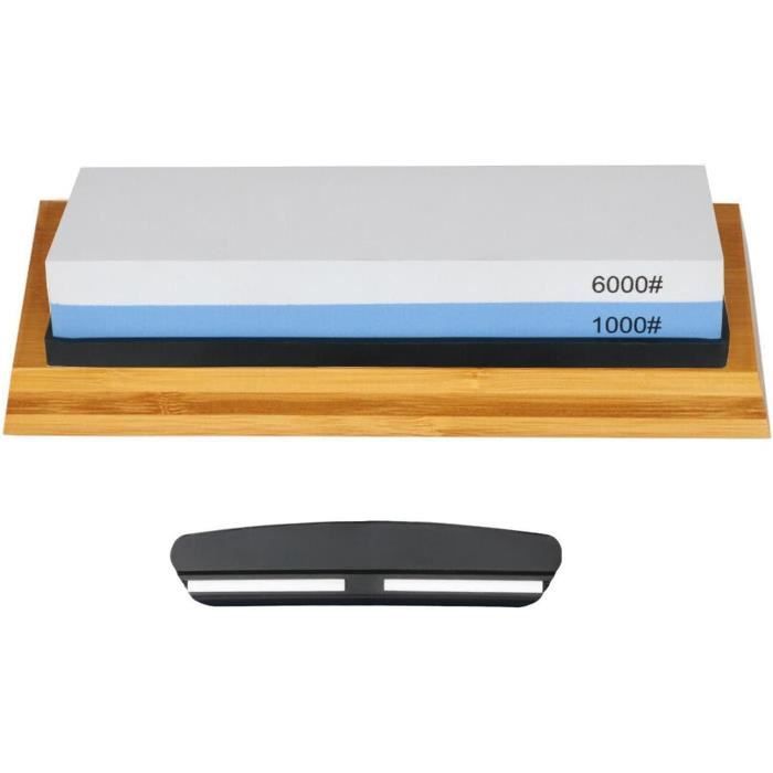 Pierre À Aiguiser 2 En 1 Avec Guide D'Angle, Base En Bambou Antidérapante, Aiguiseur De Couteaux ...