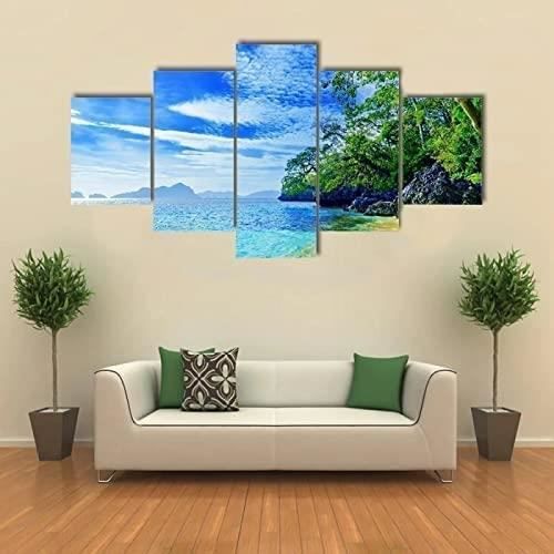 Tableau Multi Panneau 5 Parties Plage Paradisiaque Mer Et Ciel Tableau ...