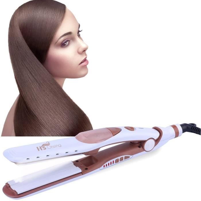 Fer à lisser vapeur, 2 en 1 Tourmaline Professionnel Vapeur Lisseur et Boucleur Pour Cheveux ...