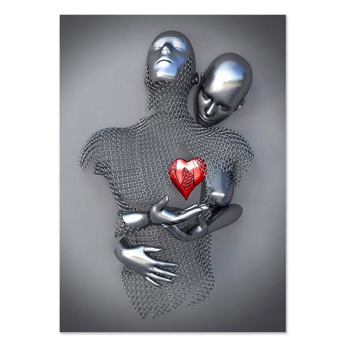 Tableau - Toile,Statue de figurine en métal,Art mural romantique,toile abstraite,peinture d ...