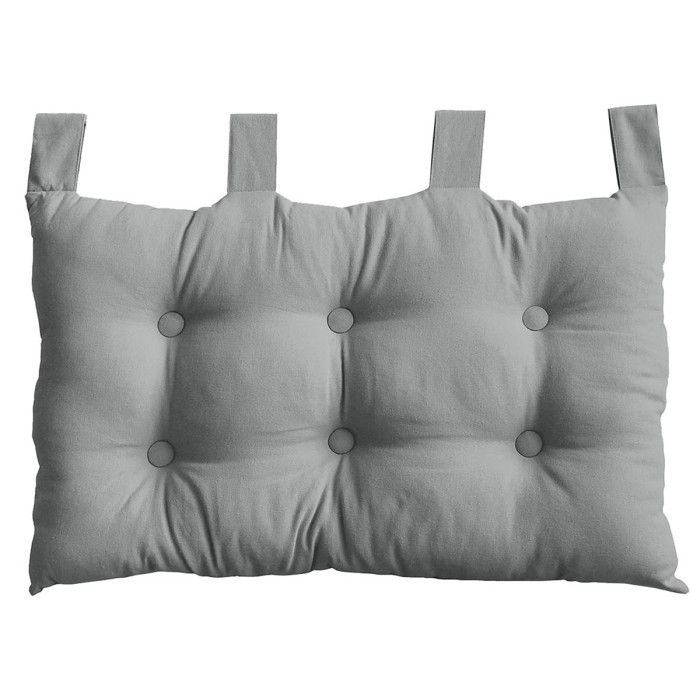 Coussin Tête de Lit en Coton et Pattes Boutonnées - Gris - 70 x 45 cm ...