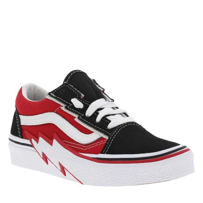 Baskets VANS Rouge - Garçon - Enfant - Cuir - Lacets - Plat Rouges ...