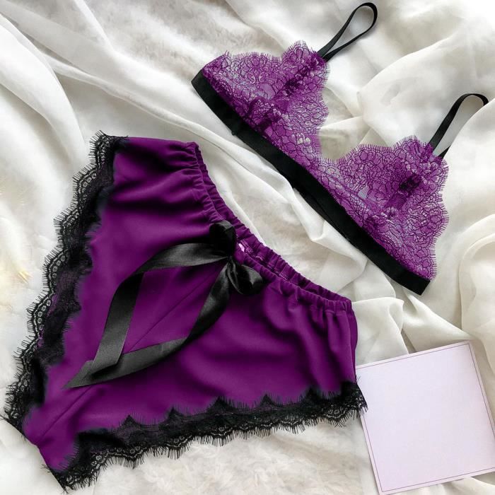 Femmes V Neck Cils Dentelle Sexy Tache Camisole Pyjama Bowknot Shorts
