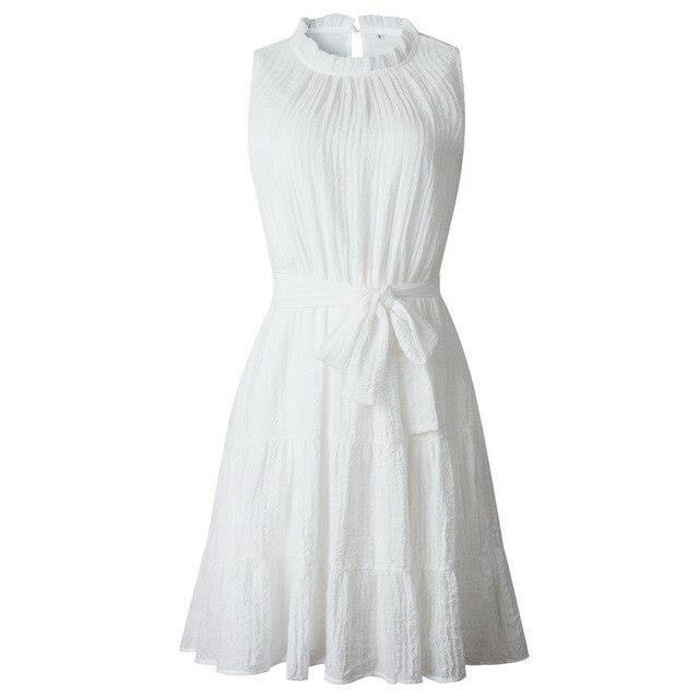 Robe,Mini robe plissée pour femmes,ligne a,sans manches,couleur Pure ...