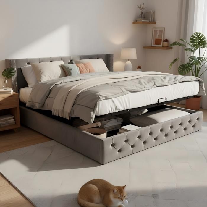 Lit coffre 180x200, lit double lit 2 personnes avec sommier et ...