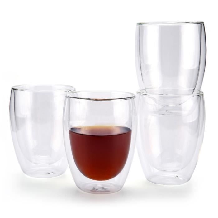 T4U 350ML double paroi tasse à café en verre transparente en verre tasse à thé verres à expresso ...