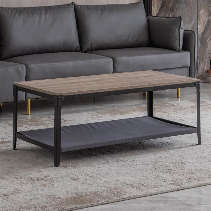 HUA - Table basse avec lit d'animaux - Cadre en métal noir avec haut en ...