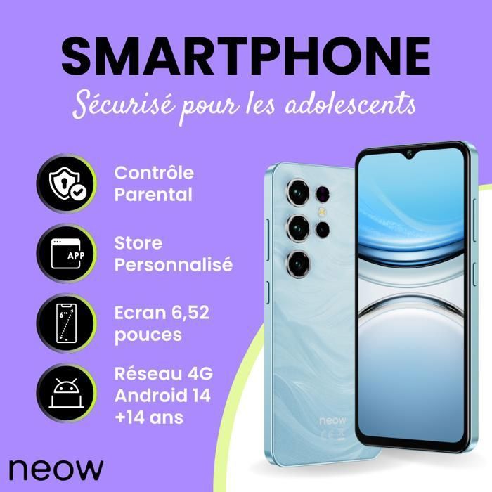 NEOW Safe Plus (Smartphone pour adolescent - 6.6'' - 128 Go, 4 Go RAM ...