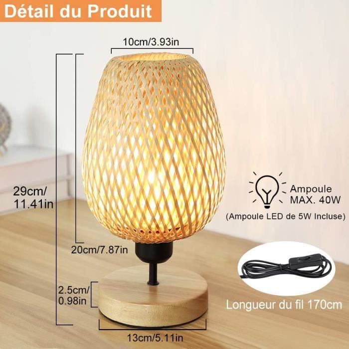 Lampe De Table Abat-Jour En Bambou, Lampe De Lecture, Lumière Chaude ...