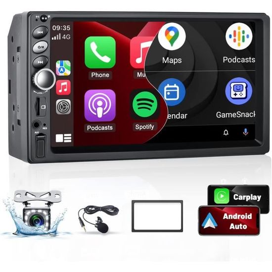 Hikity Apple Carplay Autoradio Bluetooth 2 DIN avec Android Auto Mirror Link 7 Pouces Écran ...