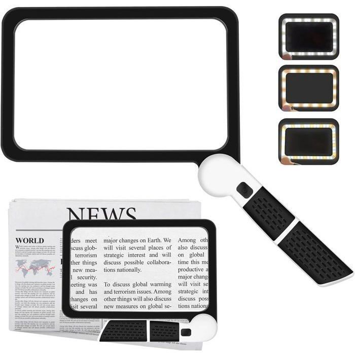 Loupe 5X avec Lumière,Grande Loupe de Lecture Rectangulaire avec 48 LED pour Seniors ...