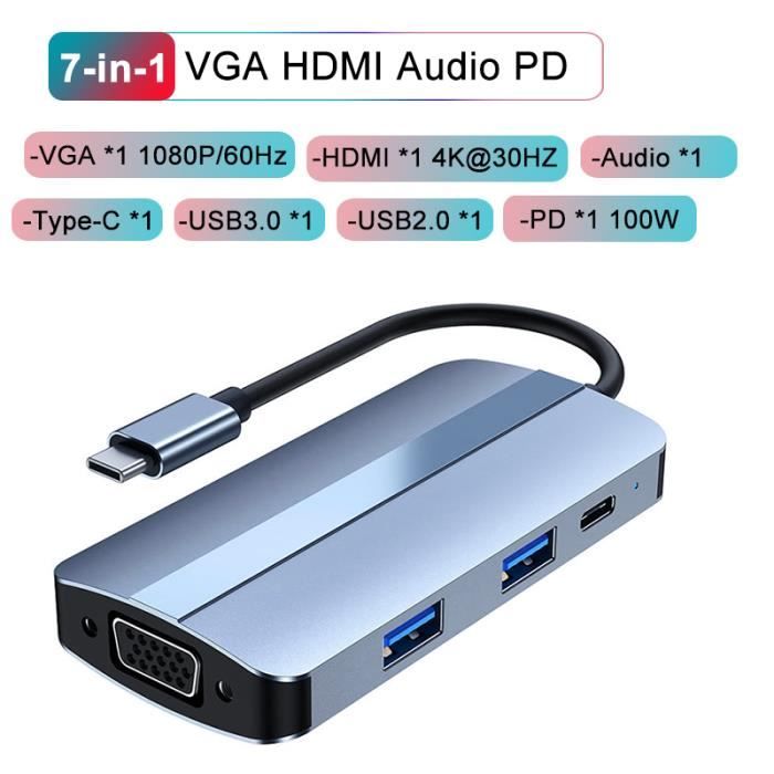 Concentrateur HDMI VGA 7 en 1 - HUB USB type c vers HDMI, RJ45, VGA ...