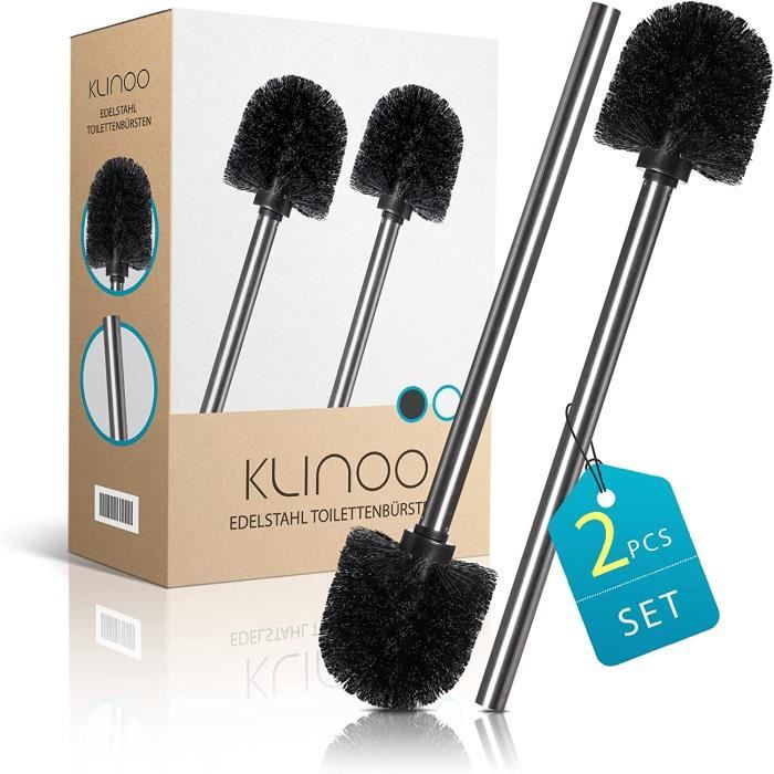 LI-Klinoo Lot de 2 brosses WC de qualité supérieure - Tête de Brosse Noire avec poignée en Acier ...