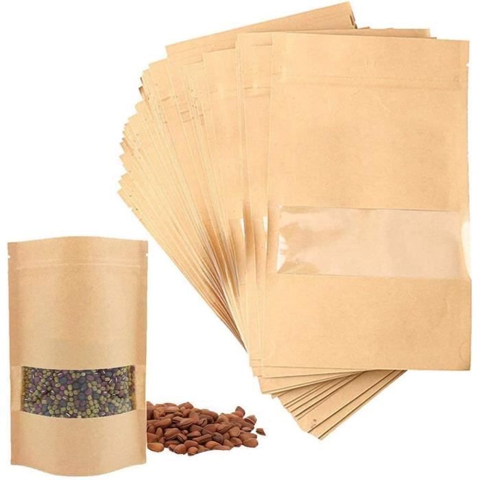 50 Pièces Sachet en Papier Kraft Sac Zip en Papier Kraf avec Fenêtre ...