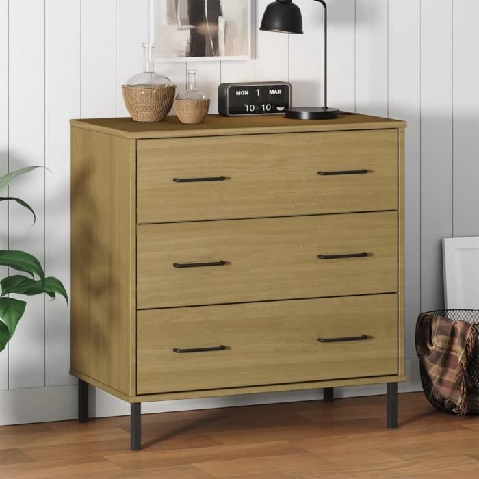 HEN - Buffet avec 3 tiroirs Marron 77x40x79,5 cm Bois massif OSLO ...