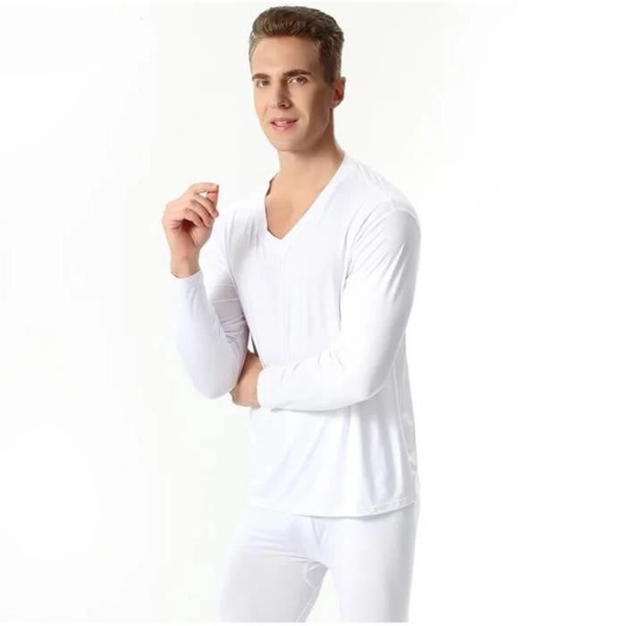 String-tanga,Pyjama en Fiber de bambou à col en v pour homme,sous-vêtement thermique Ultra-doux ...
