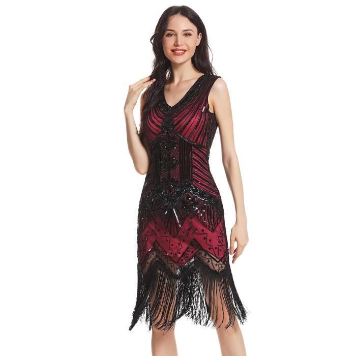 Robe MRHEK Flapper robes années 1920 col en V perles frangée Gatsby le ...