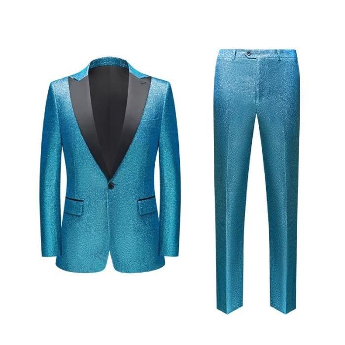 Costume Homme Slim 2 Pièces Mariage Elegant Cérémonie Couleur Unie Paon ...