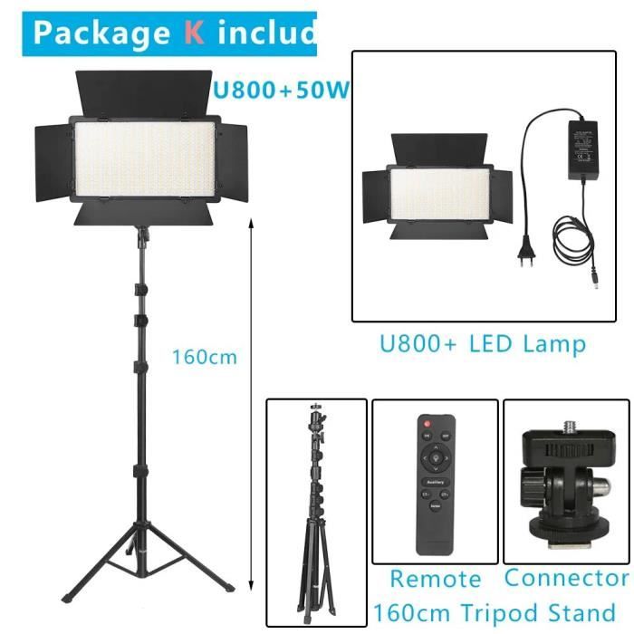 Lampe LED U800 + pour Studio Photo et Vidéo,Statique,Réglable,avec ...