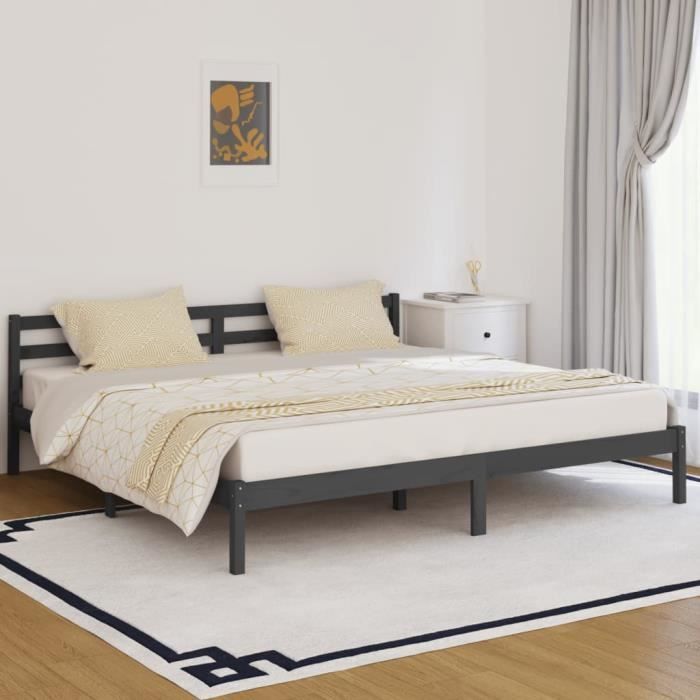 TRU Lit Double pour Matelas 200 x 200 cm, Lit 2 Personnes en Bois de pin massif, avec Sommier ...