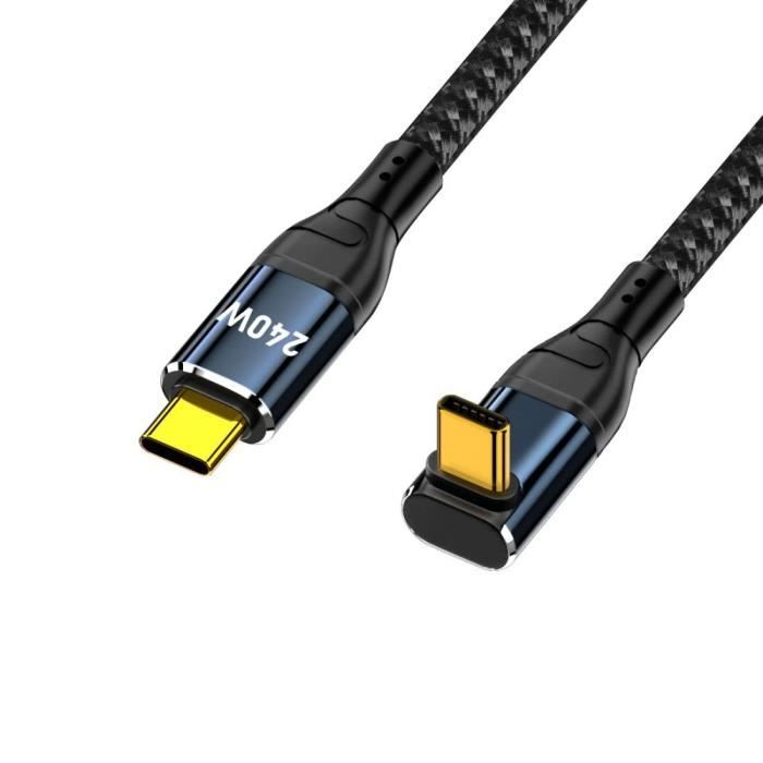Câble USB C vers USB C 240 W 480 Mbps 48 V 5 A 90 degrés coudé vers le ...