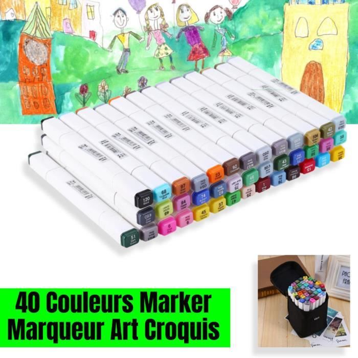 40 Couleurs Marqueurs Kit Double Pointe Stylo Marqueur d’Aquarelle ...