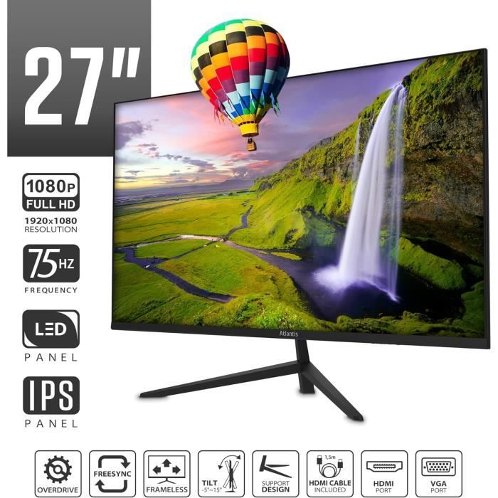 Moniteur 27 Pouces, Écran 27" Ips 75Hz, Full Hd 1920X1080, Vga Hdmi ...