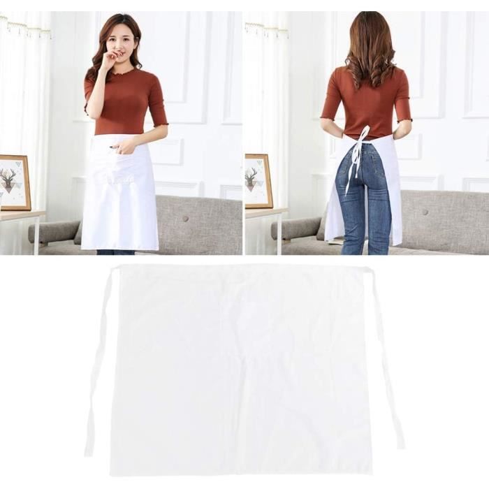 Tablier De Chef En Coton, Demi-Tablier Blanc Avec Poche, Tablier De ...