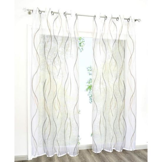 1Pc Rideau Voilage Transparent Avec Impression Vague Rideaux À Galon ...