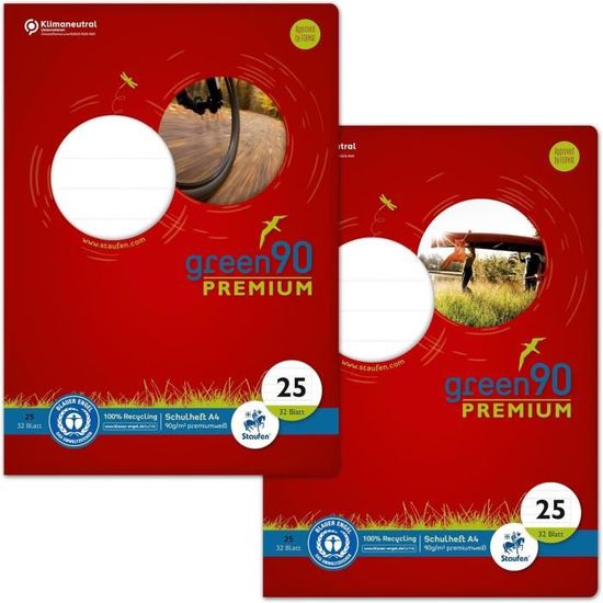 Cahier vert DIN A4, ligné 25 (ligné avec marges), 2 carnets de 32 ...