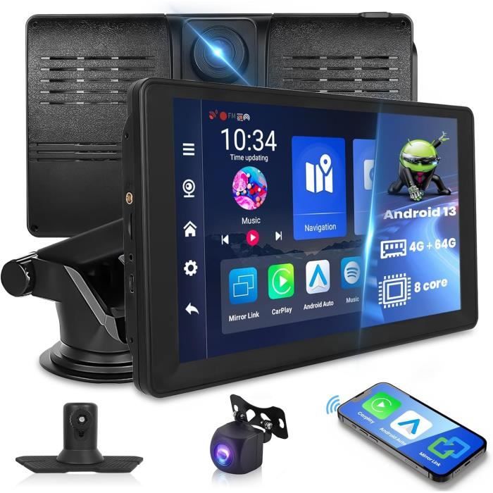 4G 64GB GPS Portable Android écran Voiture Autoradio CarPlay sans Fil Android Auto Moniteur Dash ...